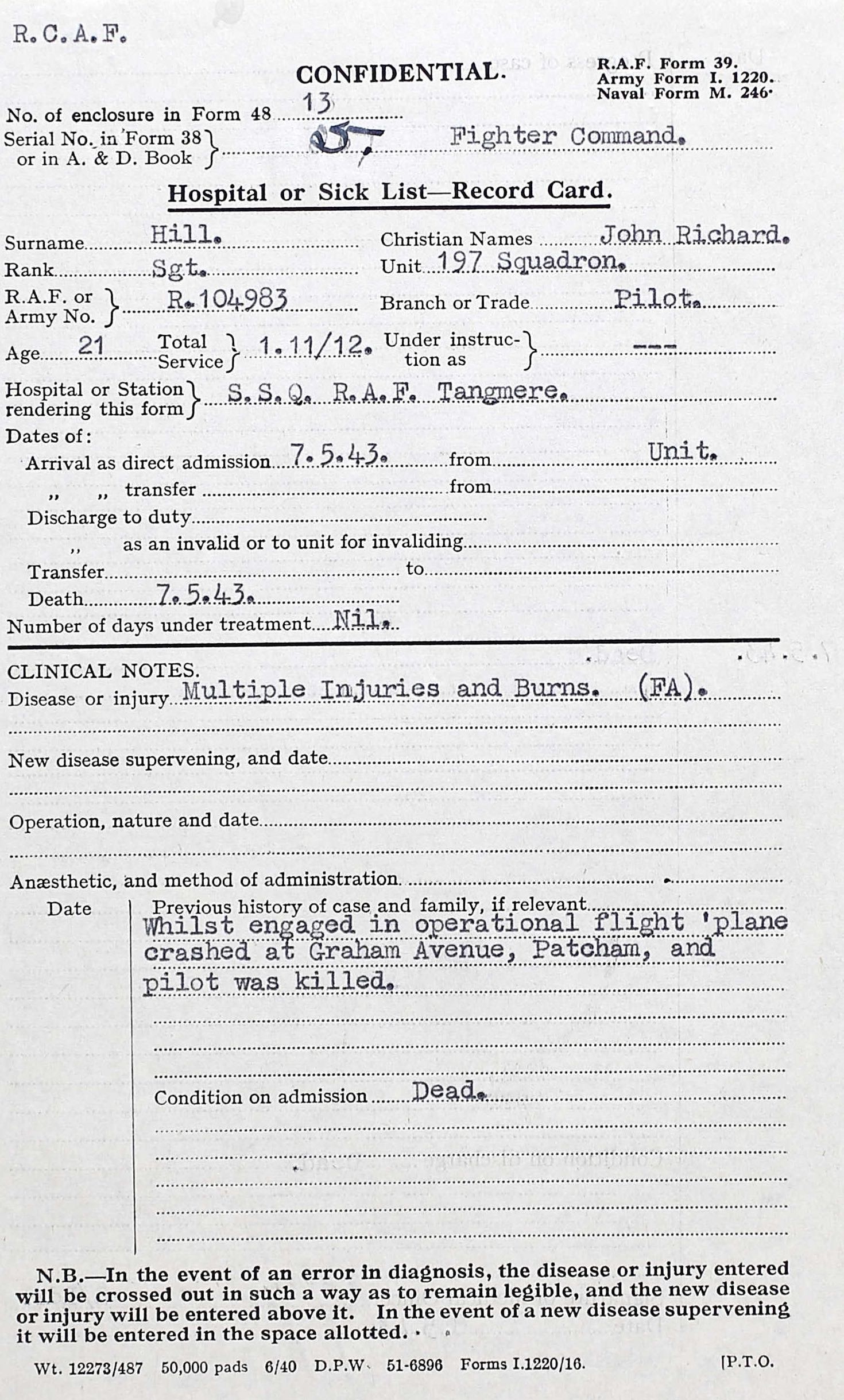 Sgt. John Richard Hill RCAF - 197 Typhoon Squadron